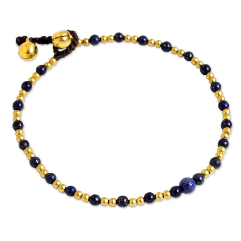 Handmade Brass 'Cheerful Walk' Lapis Lazuli Anklet (Thailand ...