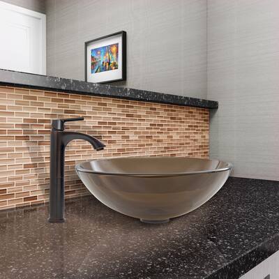 VIGO Sheer Sepia Glass Vessel Sink and Linus Faucet Set in Antique ...