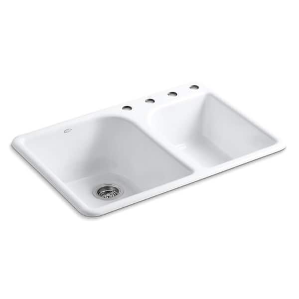 Kohler Executive Chef Top-Mount Cast Iron 33 inch 4-Hole Double Bowl ...
