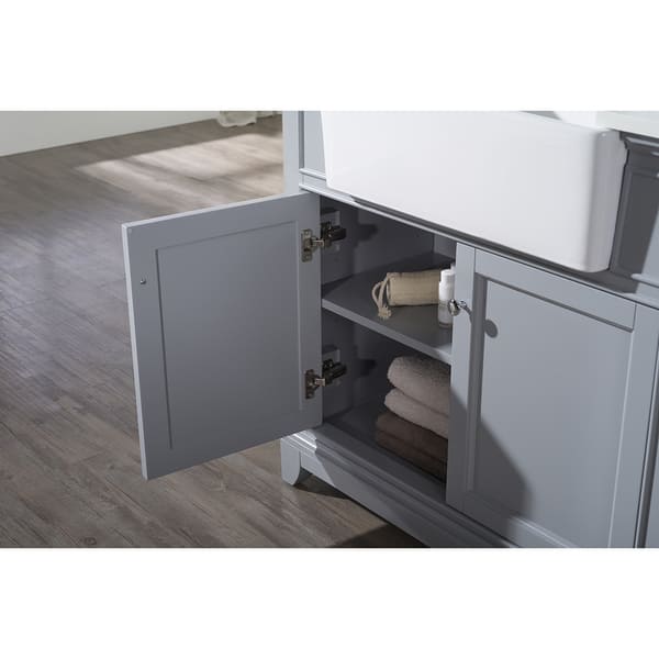 Stufurhome Helanah Grey 36 Inch Farmhouse Apron Single Sink Bathroom ...