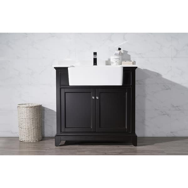 Stufurhome Helanah Espresso 36 Inch Farmhouse Apron Single Sink ...
