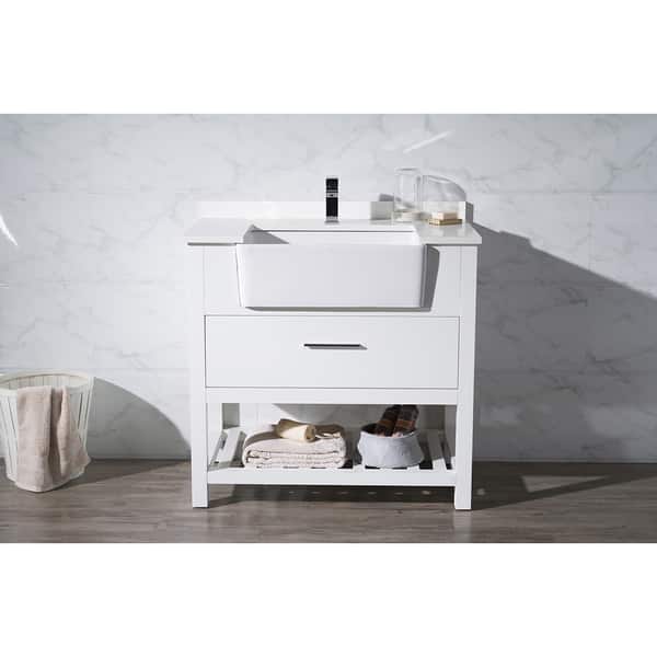 Stufurhome Nightingale White 36 Inch Farmhouse Apron Single Sink ...