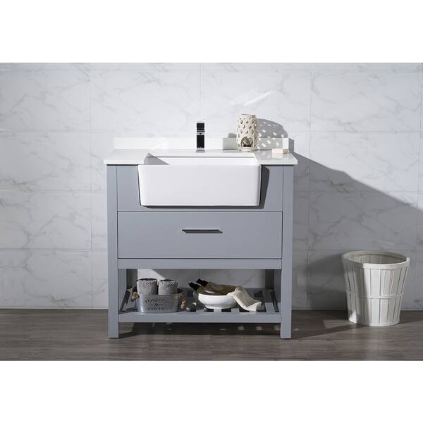 Stufurhome Nightingale Grey 36 Inch Farmhouse Apron Single Sink ...