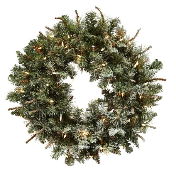 30-inch Lighted Frosted Pine Wreath - Bed Bath & Beyond - 10589378