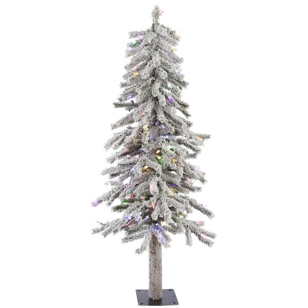 4' x 23" Flocked Alpine Tree with 100 Multi-Colored Italian LED Lights ...