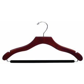 Wavy Walnut Suit Hanger with Black Velvet Non-slip bar and Notches ...