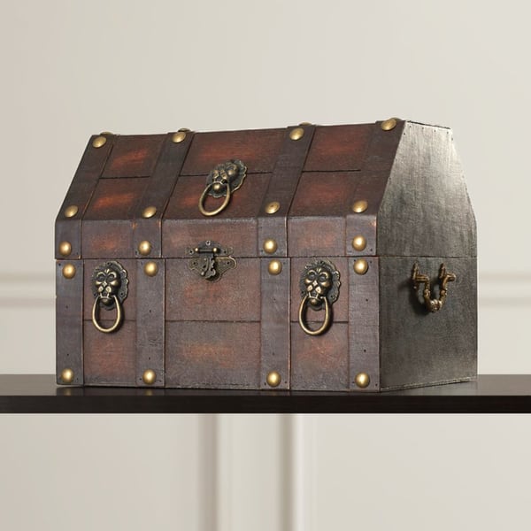 Antique Wooden Pirate Chest with Lion Rings and Lockable Latch - Brown ...