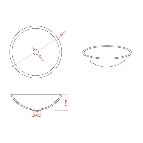 17-Inch Stone Resin Solid Surface Round Slope Shape Bathroom Vessel ...