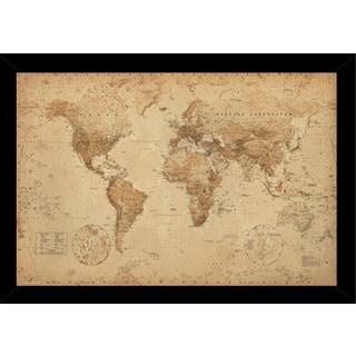 World Map 36-inch x 24-inch Antique Print with Contemporary Poster ...