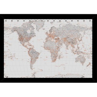World Map Silver Print (24-inch x 36-inch) with Contemporary Poster ...