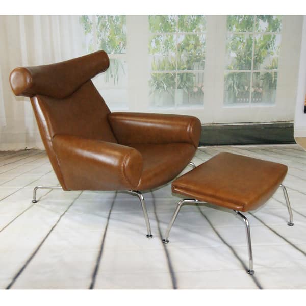 Italian Leather Bull Lounge Chair and Ottoman Set - Bed Bath & Beyond ...