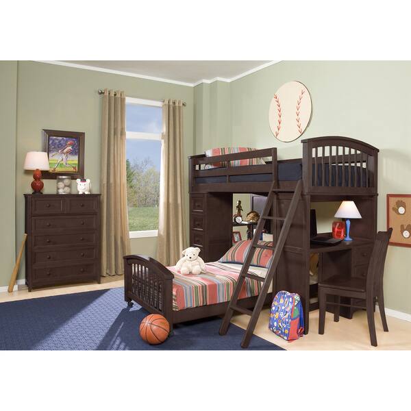 School House Chocolate Student Loft with Twin Lower Bed - Bed Bath ...