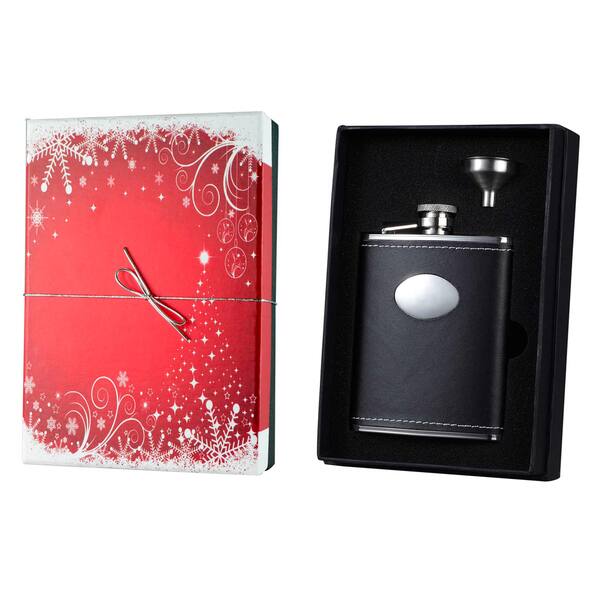 Visol Eclipse Black Leather Liquor Holiday Essential Liquor Flask Gift ...