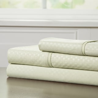 Brushed Microfiber Sheet - Embossed Checkered Bed Linens-Deep Pocket ...