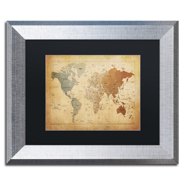 Michael Tompsett 'Time Zones Map of the World' Black Matte, Silver ...
