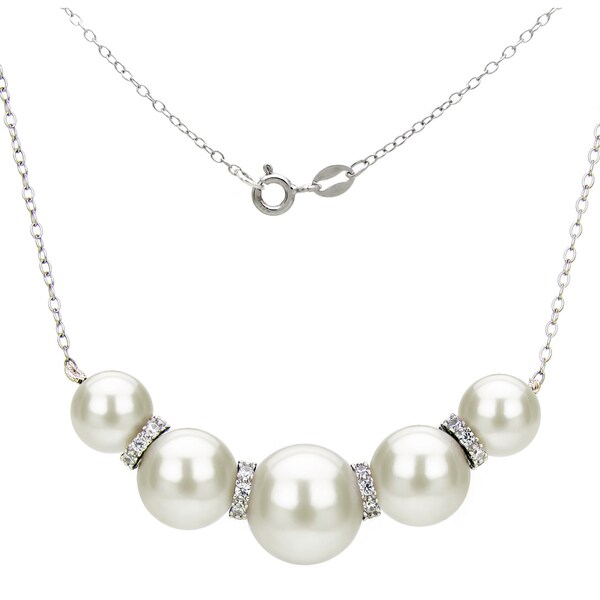 Davonna Sterling Silver White Freshwater Pearl And Cz Chain Necklace 8
