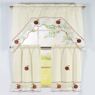 Apple Pattern 3-piece Embroidered Kitchen Curtain Set - Overstock ...