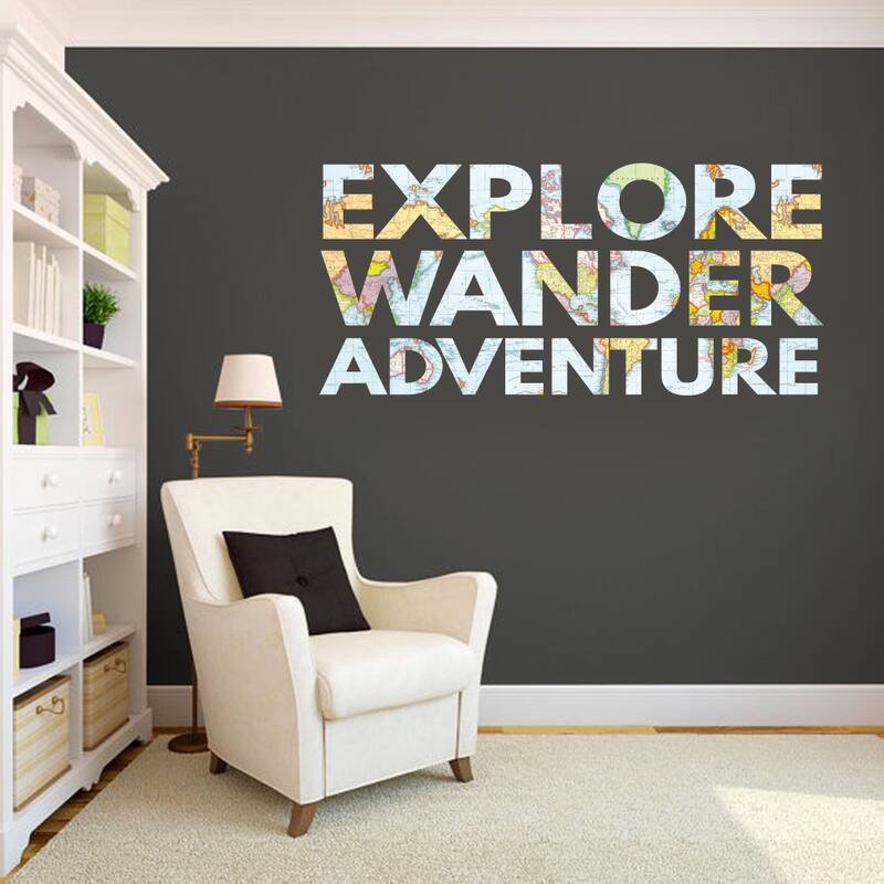 Explore, Wander, Adventure' Printed Map Words Wall Decal - Overstock ...