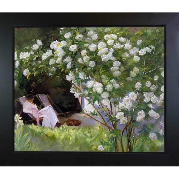 Peder Severin Kroyer 'Rose Garden' Hand Painted Framed Canvas Art - Bed ...