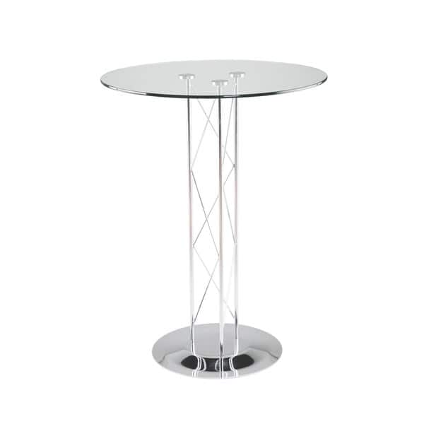 Trave 32 Inch Bar Table Clear Glass/ Chrome Column/ Chrome Base - Bed ...