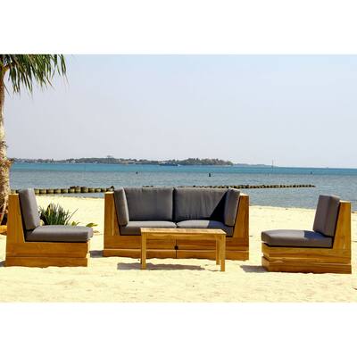 Seaside 4-person Teak Deep Seating Set - Overstock - 10867567
