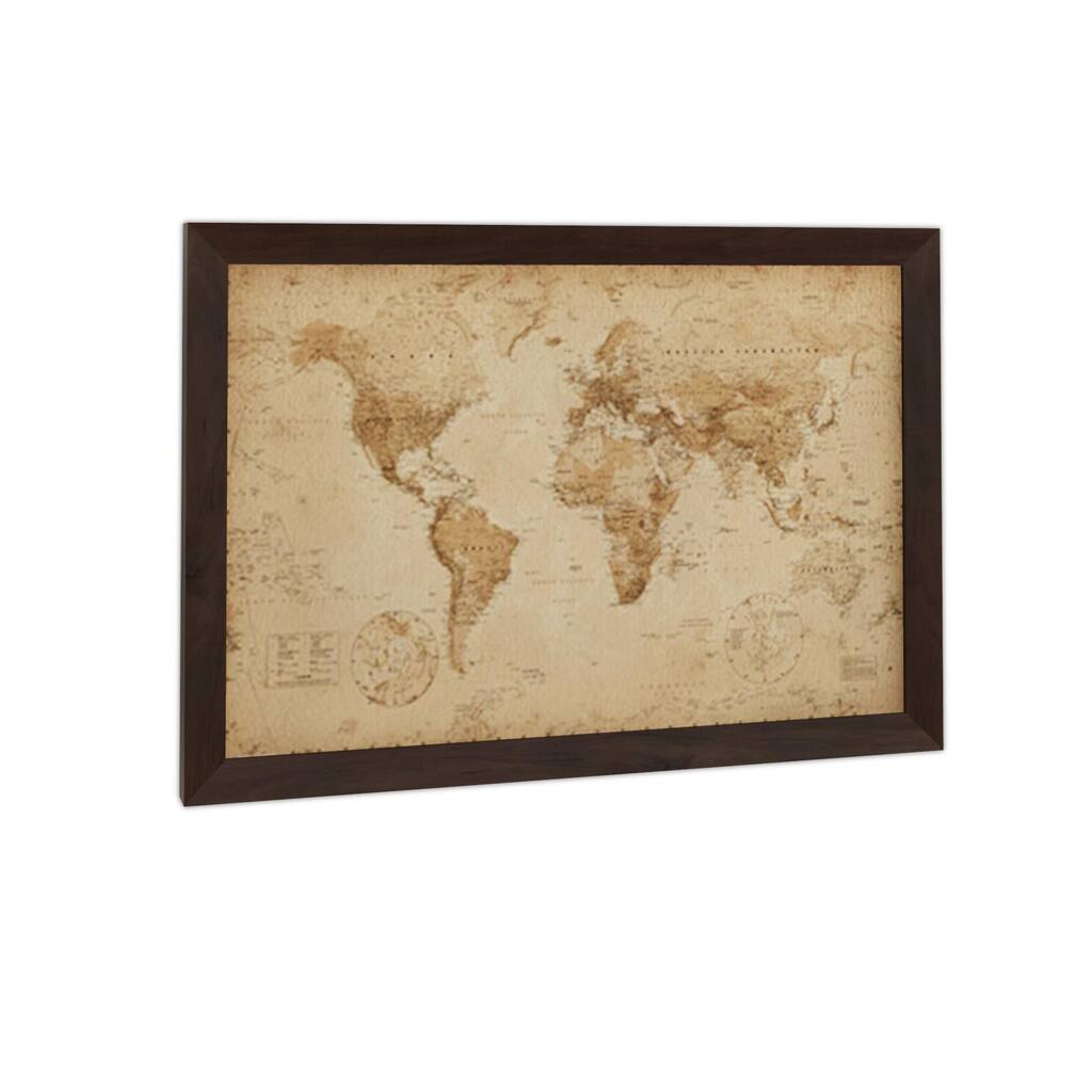 World Map Antique Print (24-inch x 36-inch) with Traditional Black Wood ...