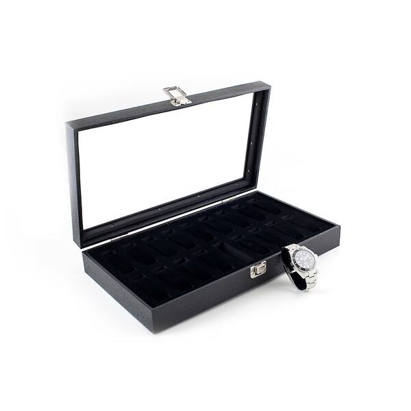 Caddy Bay Collection Black Watch Case Display Box with Glass Top Lid ...