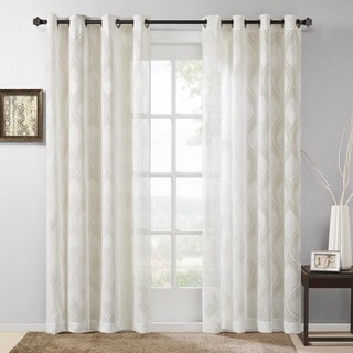 Madison Park Elin Sheer Ogee Jacquard Single Curtain Panel - Bed Bath ...