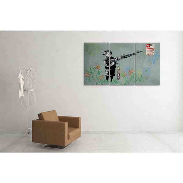 'Banksy 'Kid with Machine Gun' Triptych Gallery Wrapped Canvas Wall Art ...