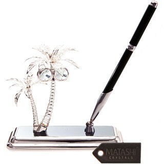 Matashi Silver Plated Palm Trees Pen Set with Genuine Matashi Crystals ...