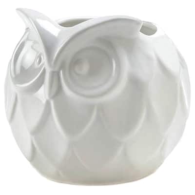 White Ceramic Owl Vase - Overstock - 10904469