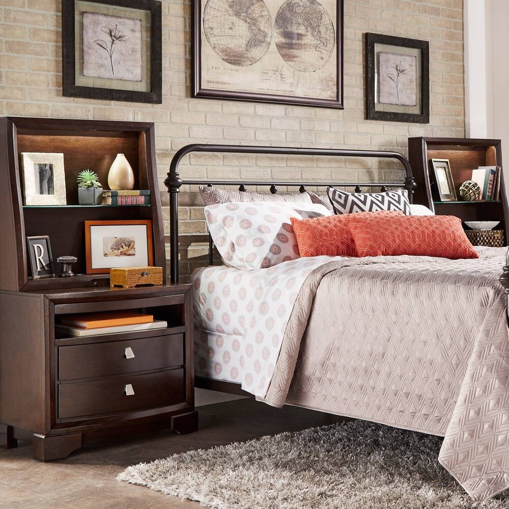 Marquette Traditional Lighted Pull-out Accent Bedside Table with Hutch ...