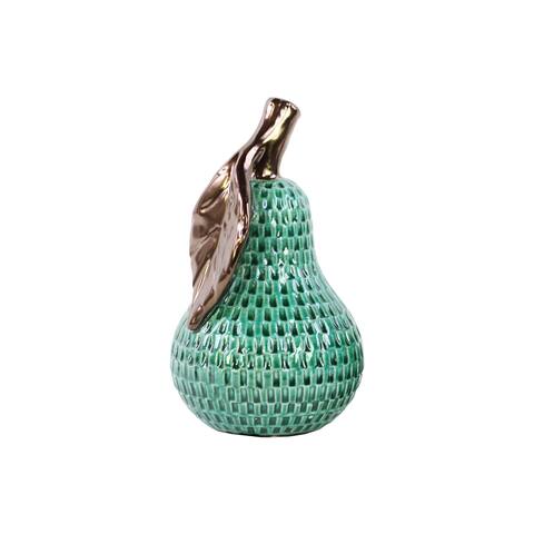 Ceramic Pear with Copper Leaf LG Turquoise - Overstock - 10915582
