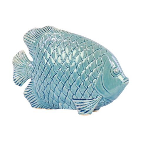 Urban Trends Blue Ceramic Fish with Engraved Hexagonal Scales ...