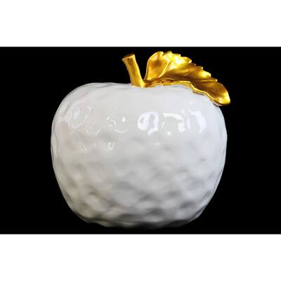 LG Dimpled Gloss White Ceramic Apple Figurine with Stem and Leaf ...