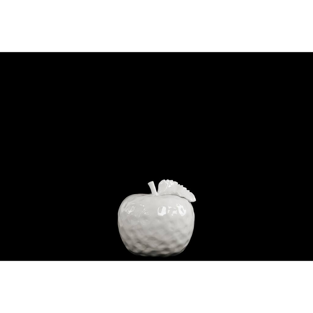 Gloss White Ceramic Small Dimpled Apple with Stem and Leaf Figurine ...
