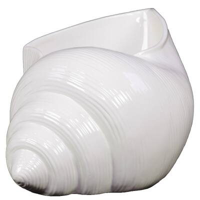 Large Ribbed Gloss White Ceramic Conch Seashell - Overstock - 10953033