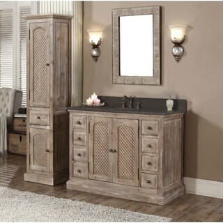 Rustic Style Matte Ash Grey Limestone Top 48-inch Bathroom Vanity with Matching Wall Mirror ...