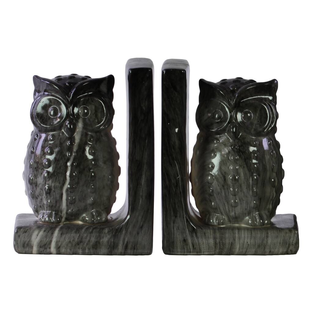 UTC11254-AST: Ceramic Owl Figurine Bookend Assortment of Two Marbleized ...