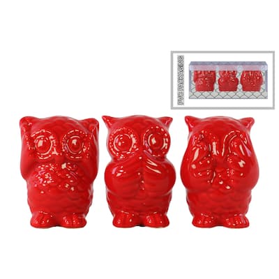 Ceramic Gloss Finish Red Owl Figurines - Overstock - 11016683