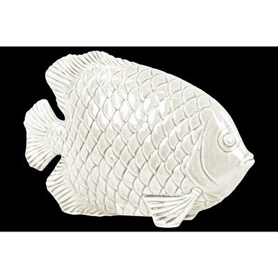 Ceramic Gloss Finish White Angel Fish Figurine with Diagonal Scales ...