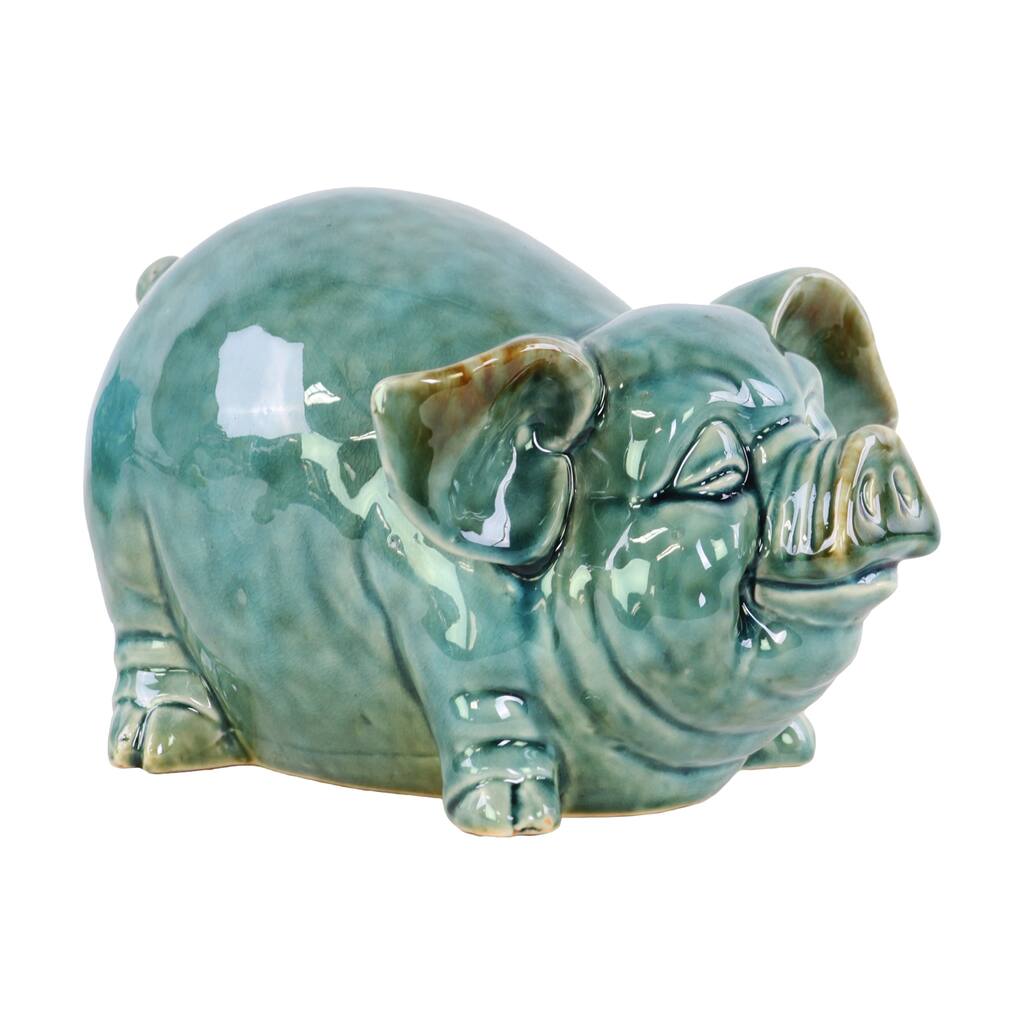 Ceramic Gloss Finish Turquoise Standing Pig Figurine - Overstock - 11016960