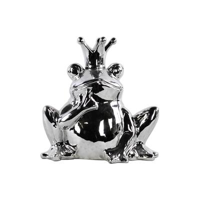 Polished Silver Chrome Finish Ceramic Frog with Crown Figurine ...