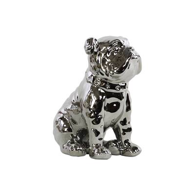 Polished Silver Chrome Finish Ceramic British Bulldog with Collar ...