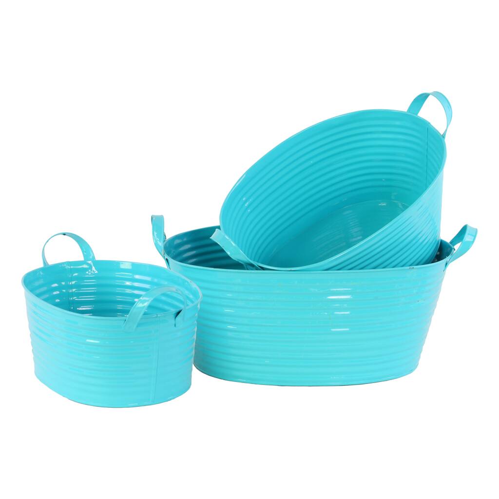 Light Blue 3-piece Zinc Oval Bucket with Handles - Overstock - 11017492