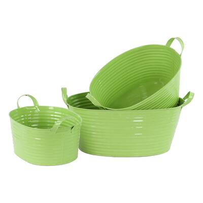 Green Zinc 3-piece Oval Bucket with Handles - Overstock - 11017515
