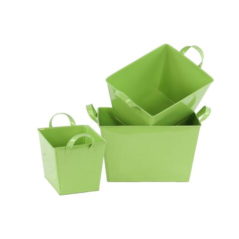 Yellow Green Coated Finish Zinc Rectangular Tapered Bottom Buckets (Set ...