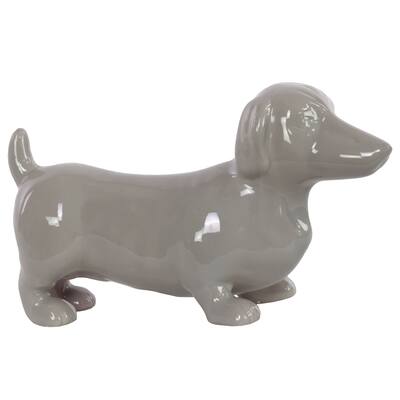 Ceramic Gloss Finish Gray Standing Dachshund Dog Figurine - Overstock ...