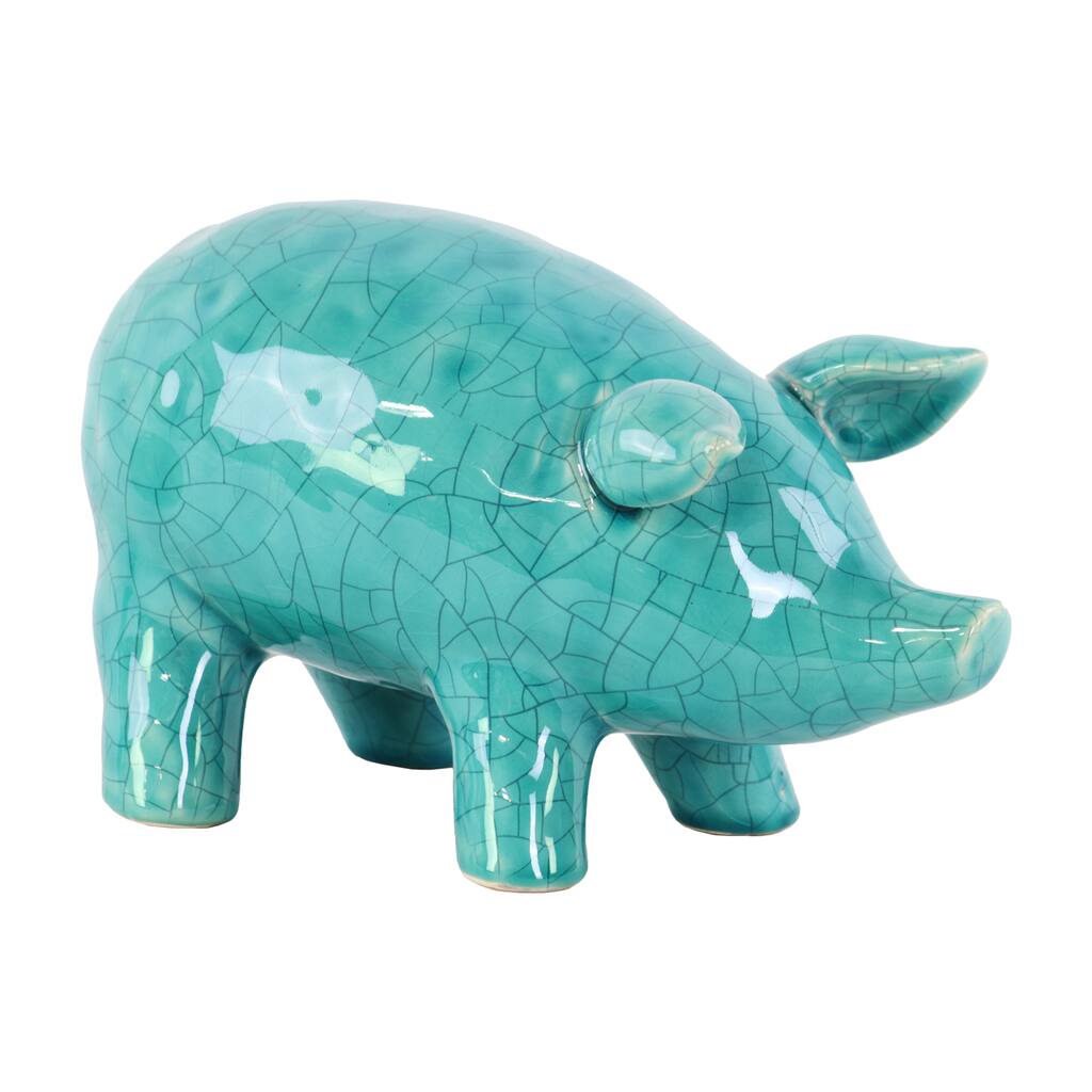 Gloss Finish Turquoise Ceramic Large Standing Pig Figurine - Overstock ...
