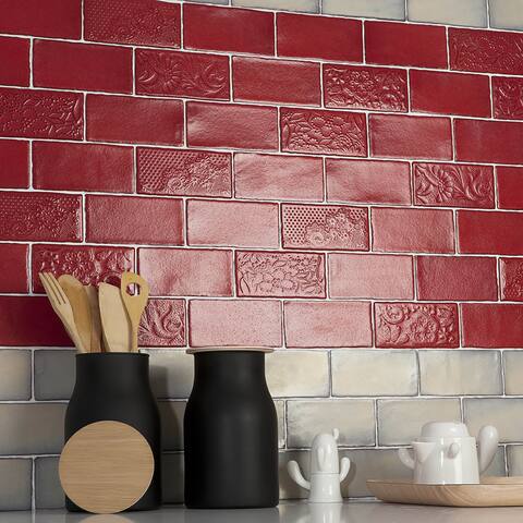 Merola Tile 3x6-inch Antiguo Special Red Moon Ceramic Wall Tile (8 ...